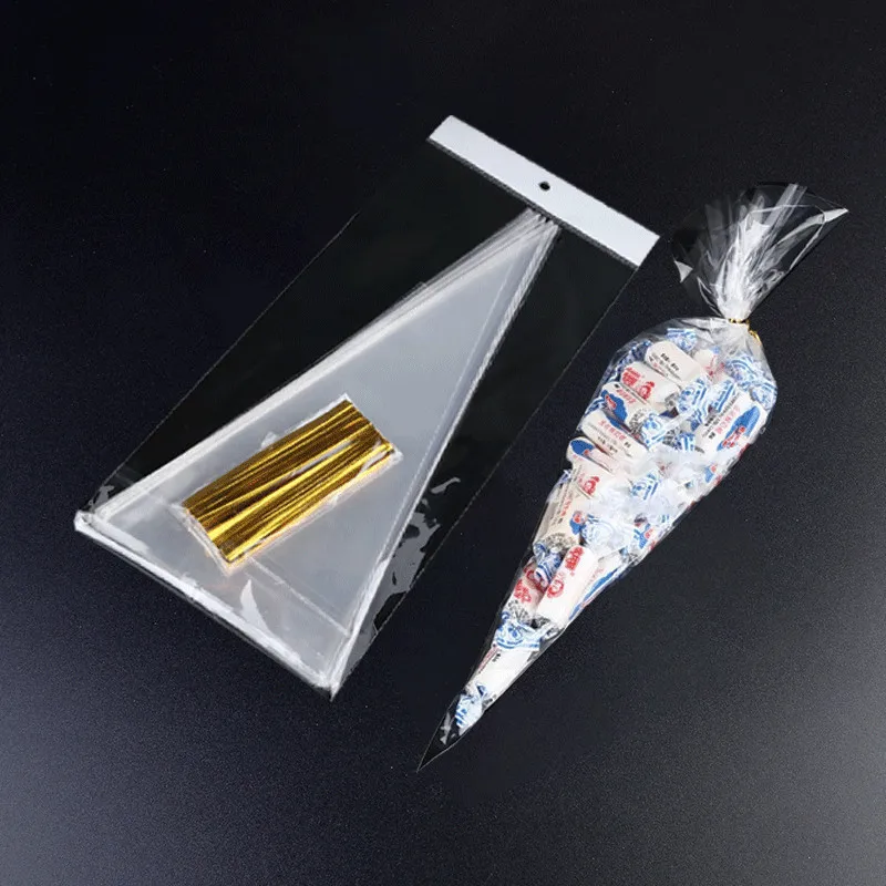 50/100pcs Triangle Gift Bags Cones Transprant Plastic Bag Carrot Candy ...