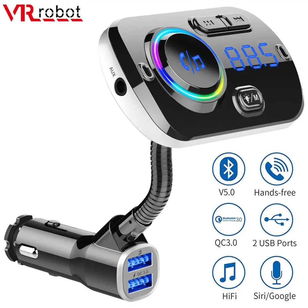 Vr Robot Bluetooth 5.0 Fm Transmitter Aux Car Mp3 Player Wireless ...
