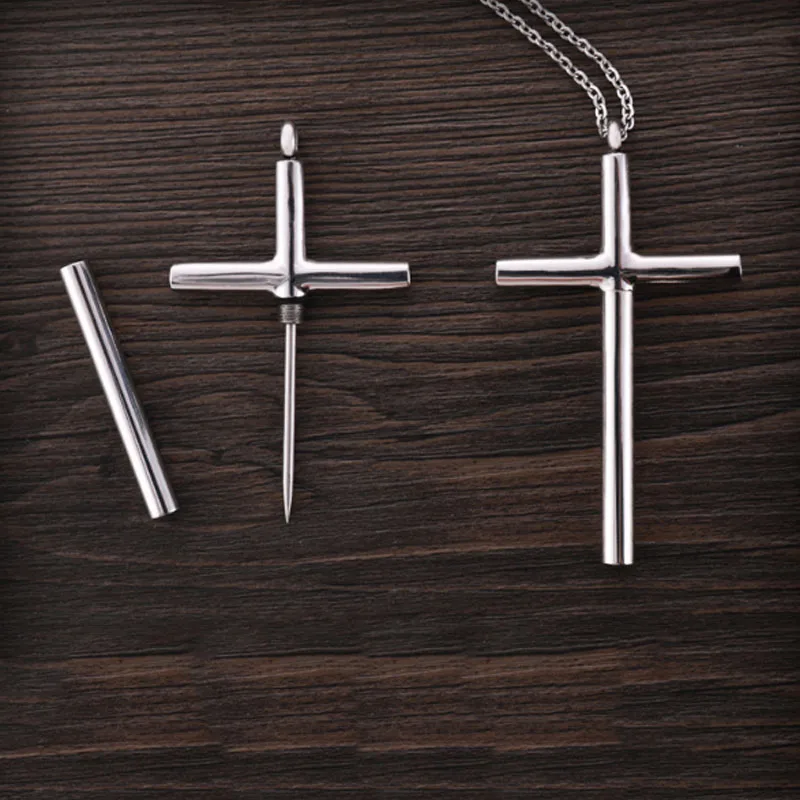 Universal Titanium Steel Toothpick Cross Necklace Personal Safety ...