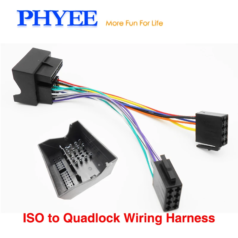 ISO to Quadlock Cable Adapter Quad Lock Connector Wiring Harness for Universal 12V Car Radio ...
