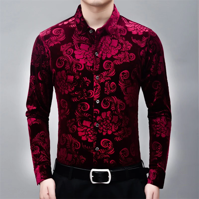 New-2021-Man-Velvet-Clothing-Spring-and-Autumn-Floral-Dresses-Long ...