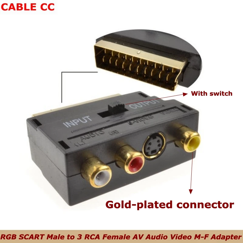 RGB SCART male to 3 RCA female AV audio video M F adapter converter for ...