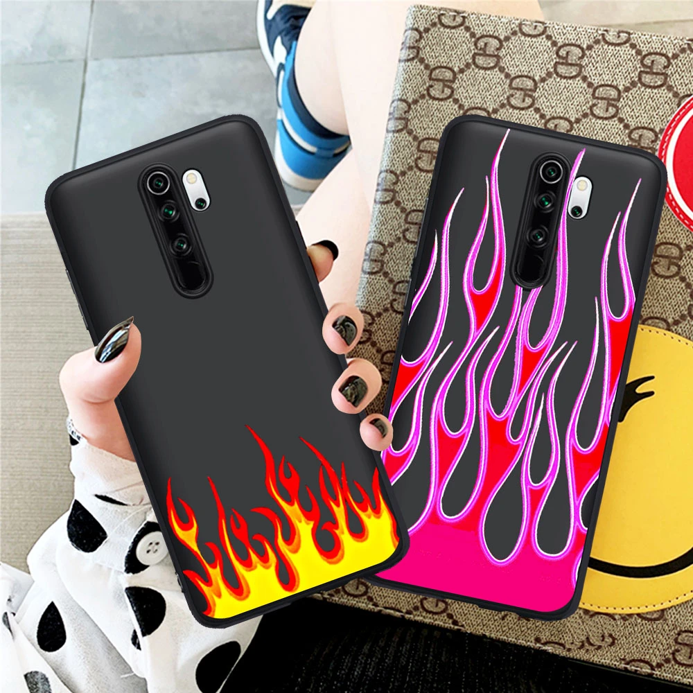 Funda trasera de TPU suave con patrón de llama de fuego para Xiaomi Redmi Note 5, 6 pro, 7, 8, 8 ...