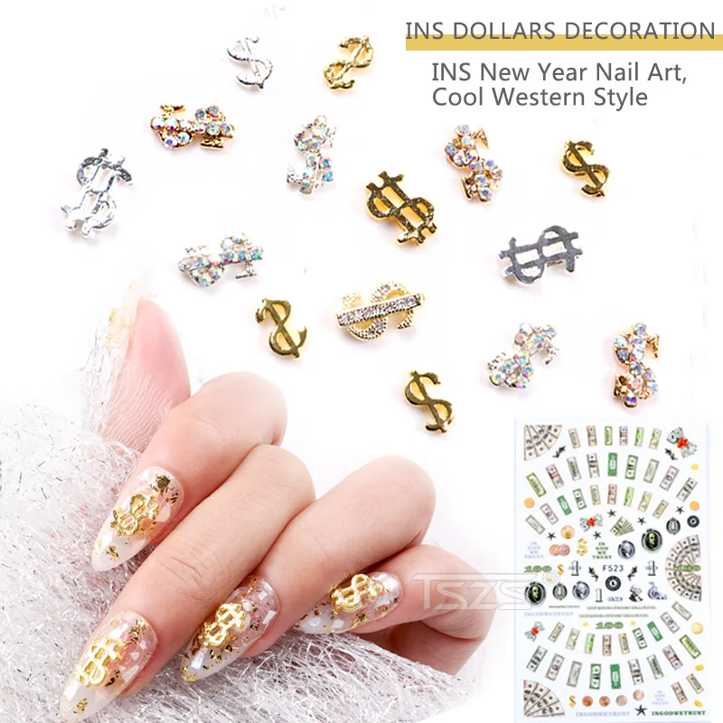TSZS-USD-Dollars-Design-Nail-Art-Decoration-Gold-Silver-Color-Metal ...
