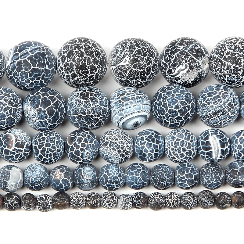 Natural Stone Beads Frost Black Cracked Dream Fire Dragon Veins Agates ...