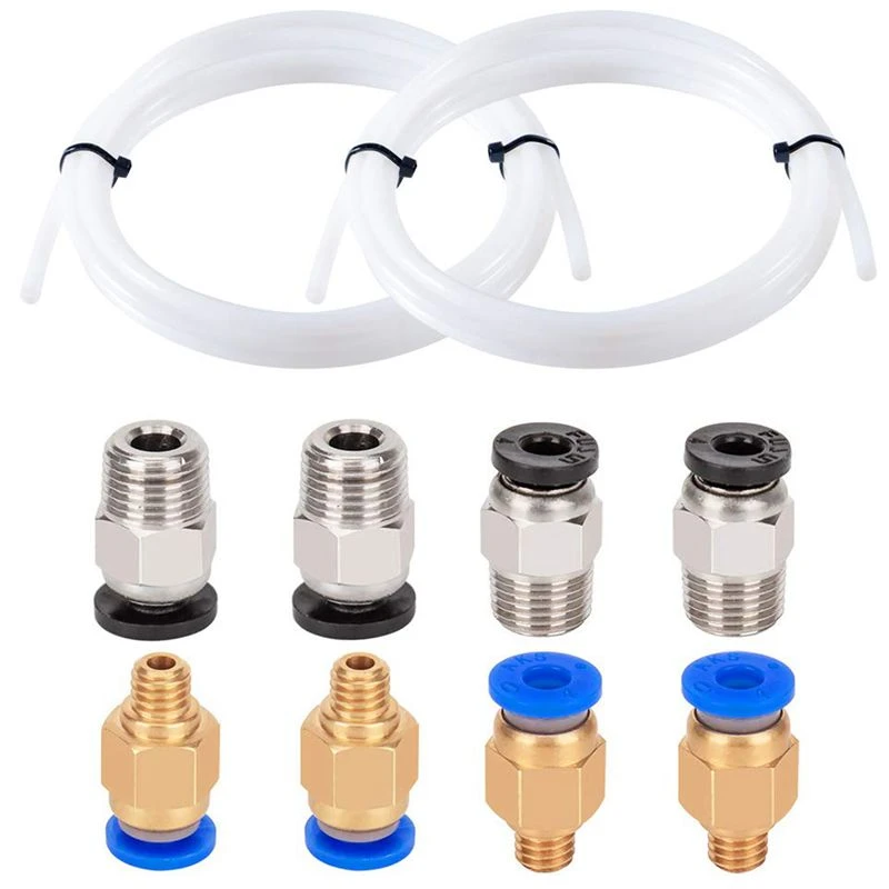 2Pcs 1M Bowden PTFE Tubing with 4Pcs PC4 M6 & 4Pcs PC4 M10 Pneumatic ...