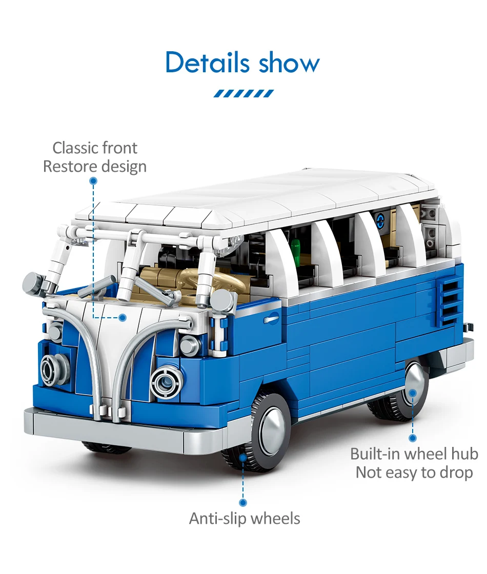 SEMBO Block Pull Back Classic Bus - Building Toys