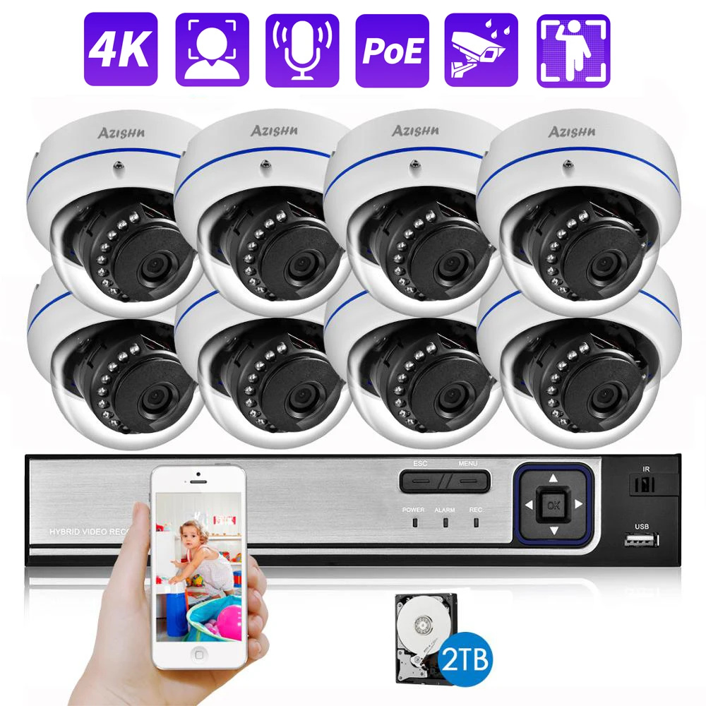 Vandalproof 4K 8MP Security Camera System H.265 POE NVR Kit CCTV Dome ...