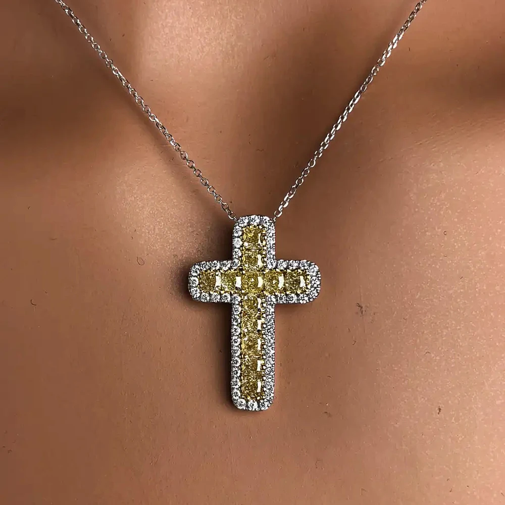 Huitan Simple Stylish Cross Shape Women Pendant Necklace Colorful Fine ...