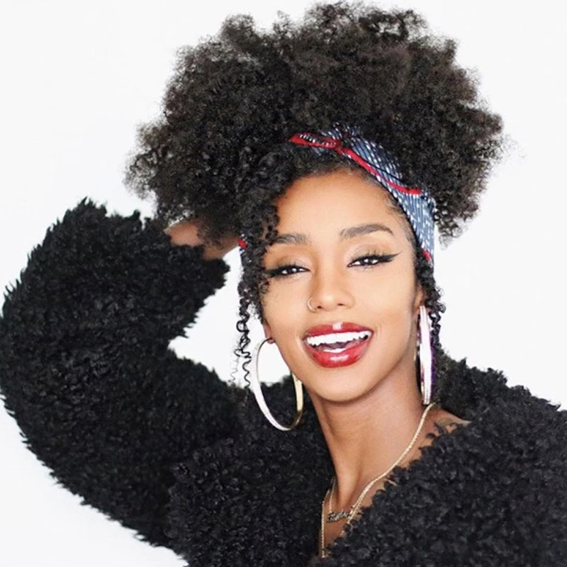 Coletas Afro rizadas Remy para mujer, cabello Natural negro, con Clip ...