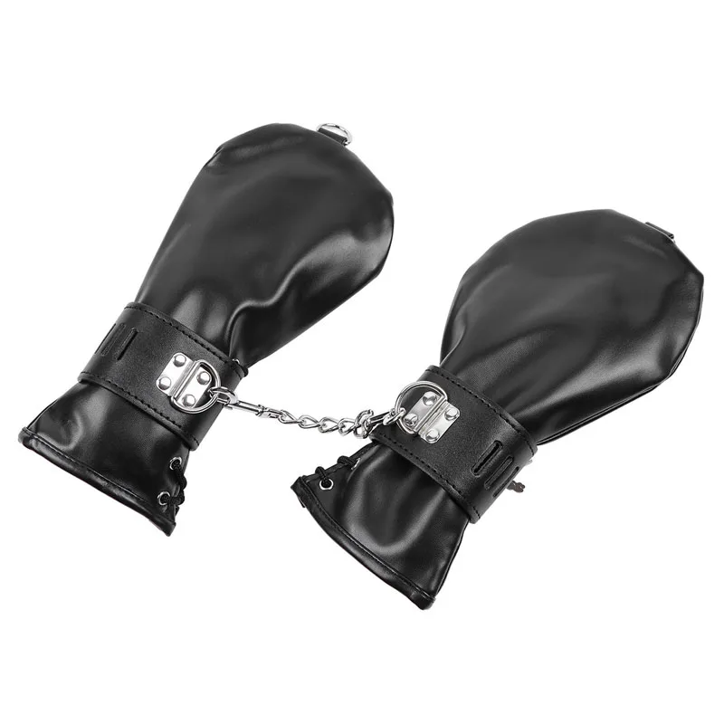 PU-Leather-Hand-Restraint-Mitten-Gloves-with-Padlock-and-D-Rings-Fetish ...