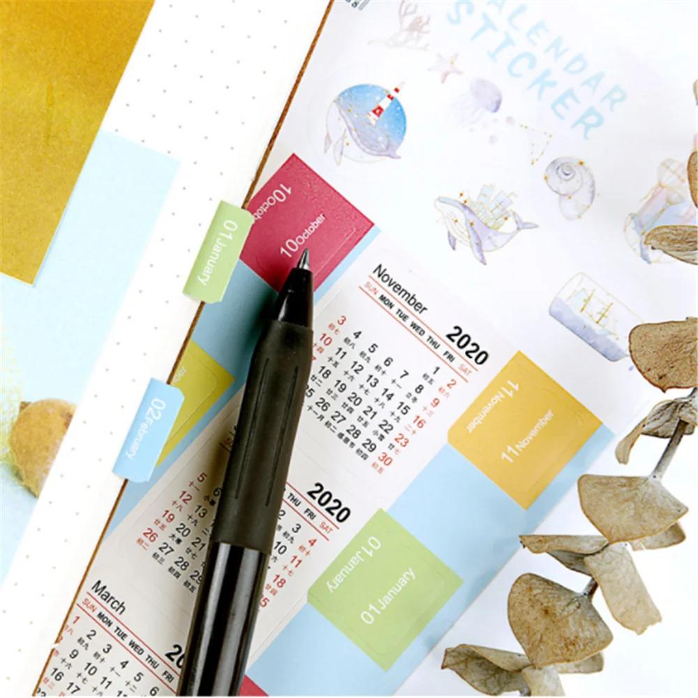 4pcs 2020 Year Calendar Stickers Index Bookmark Planner Bullet Journal ...