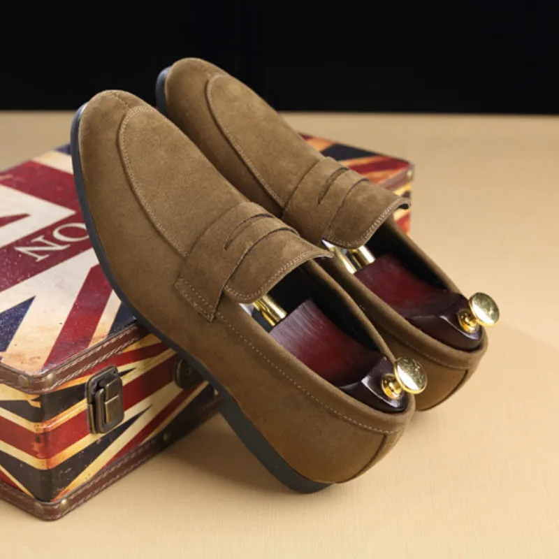 New Flats Men Large Size Solid Suede Casual Shoes Soft Fashion Loafers ...