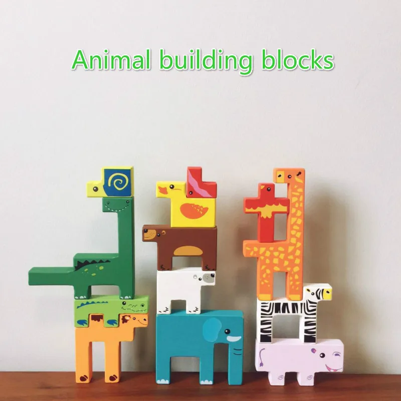 Creative Wooden Animal Building Blocks Color Recognition Stacking High ...