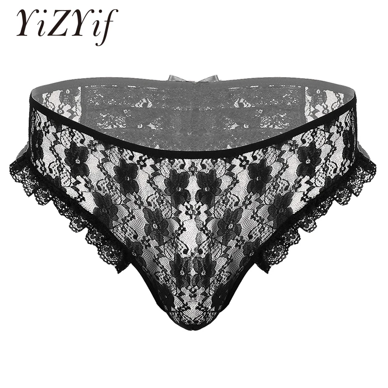 Calcinha sissy roupa íntima de renda floral, lingerie baixo com cintura ...