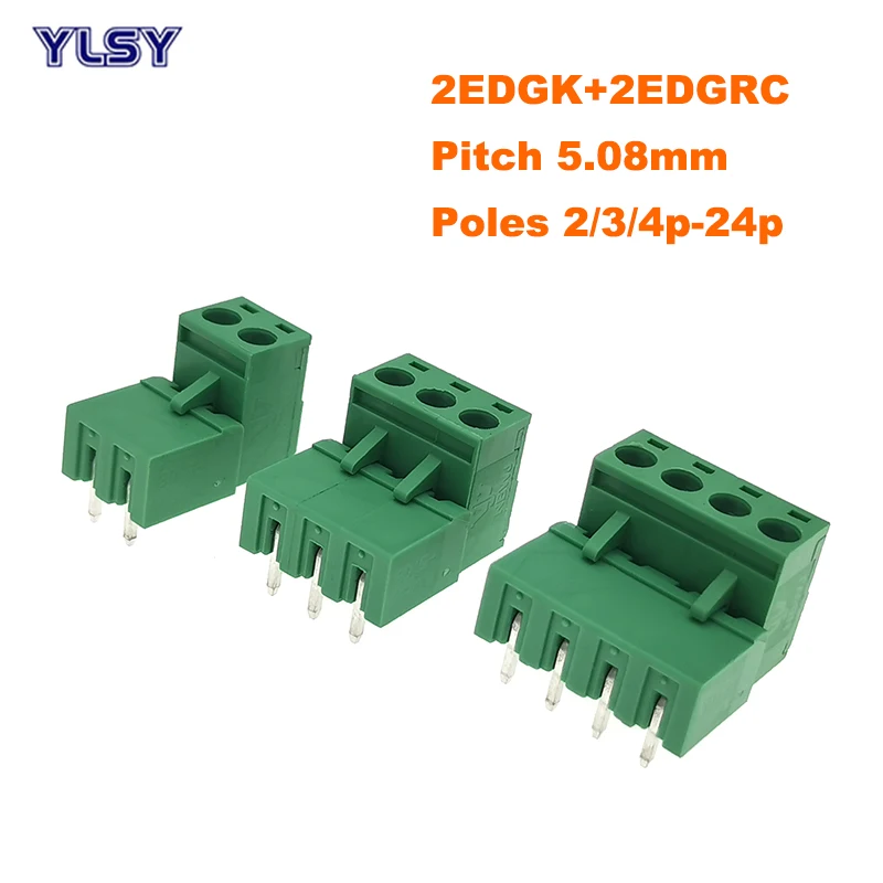 Paso 5,08mm 2/3/4P tornillo enchufable PCB bloque de terminales 2EDGK 2EDGRC cierre ángulo recto ...