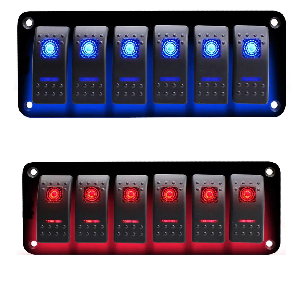 6 Toggle Switch Panel with Dual LED Light Car Boat Rocker Switch Panel ...