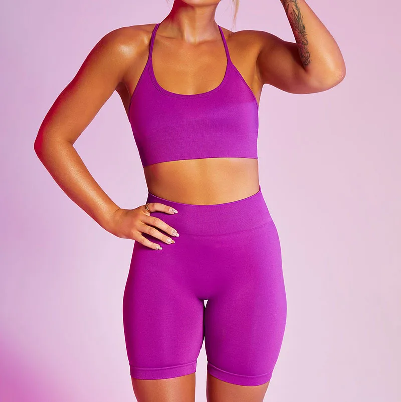 Seamless Yoga Set for Women Ribbed High Waist Shorts Tracksuit ...