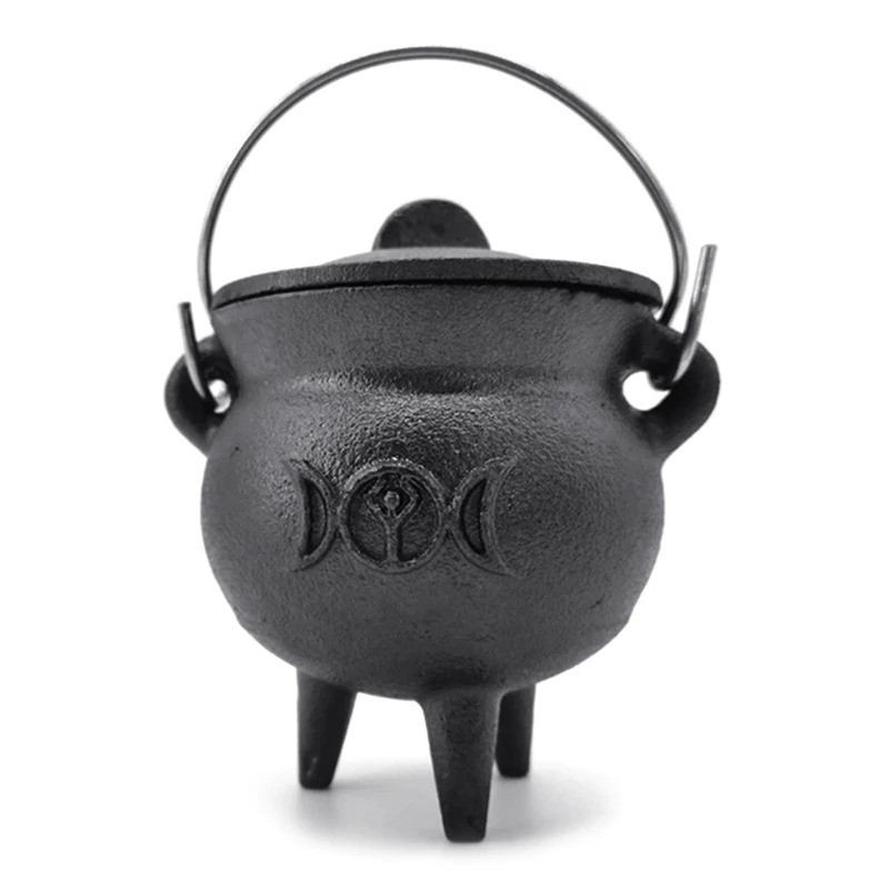 Cast Iron Cauldron With Lid Handle Witch Pot Incense Burning Pot For ...