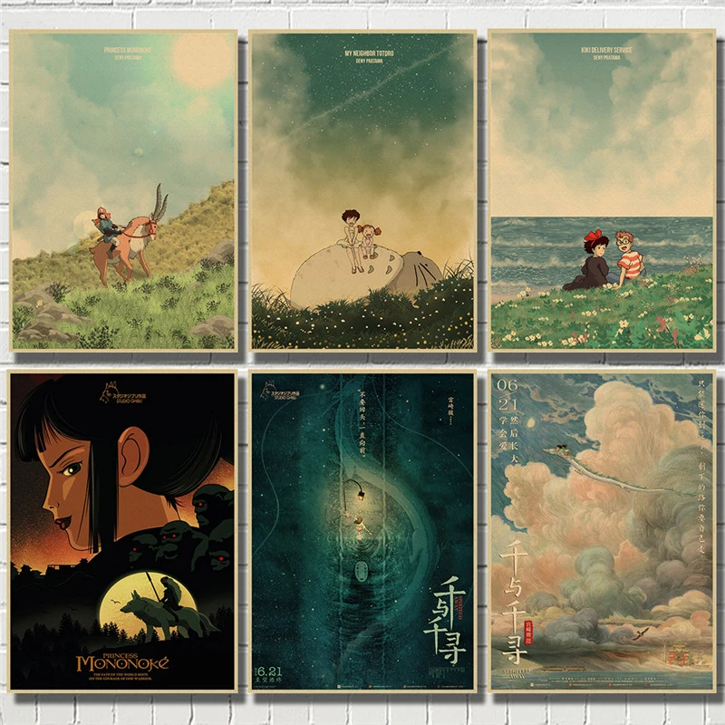 Jun Miyazaki Spirited Away Totoro Kraft Paper Poster Bar Home Decor Poster Decorative Painting ...