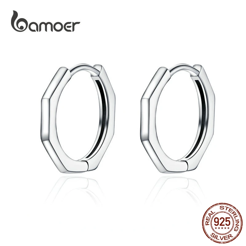 Bamoer Minimalist Geometric Hoop Earrings For Women Authentic 925