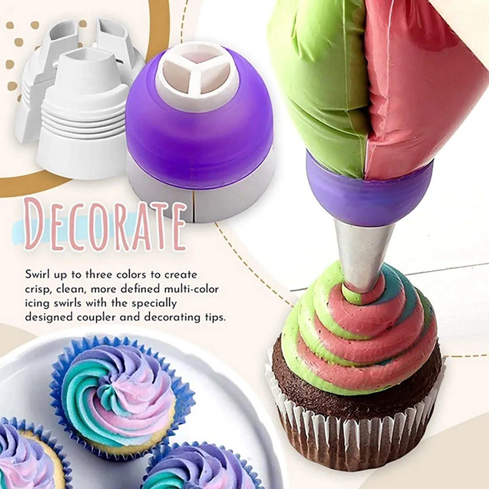 Icing-Piping-Bag-Nozzle-Converter-3-Hole-3-Color-Cream-Coupler-Cake ...