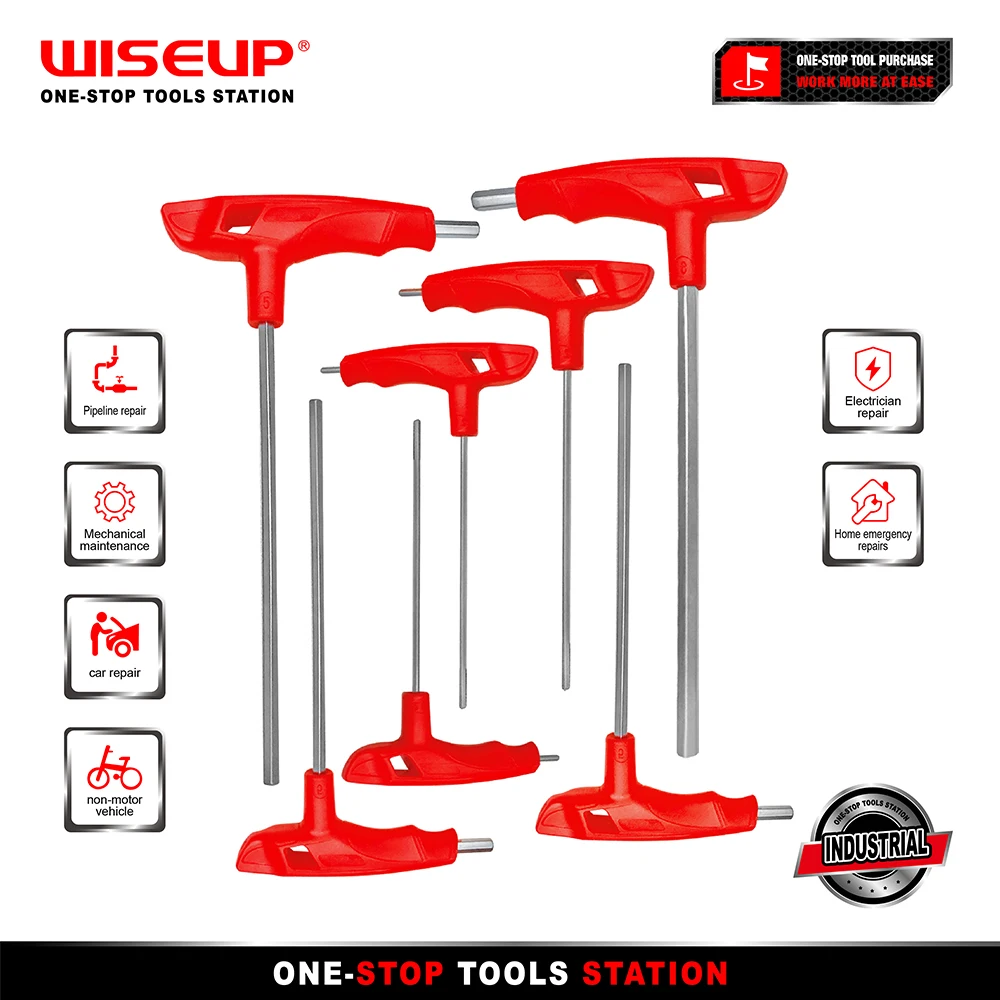 Wiseup 7 개 육각 키 세트 다기능 알렌 렌치 납작한 T 핸들 스패너 육각 스크루 드라이버 자동차 자전거 수리 손 도구