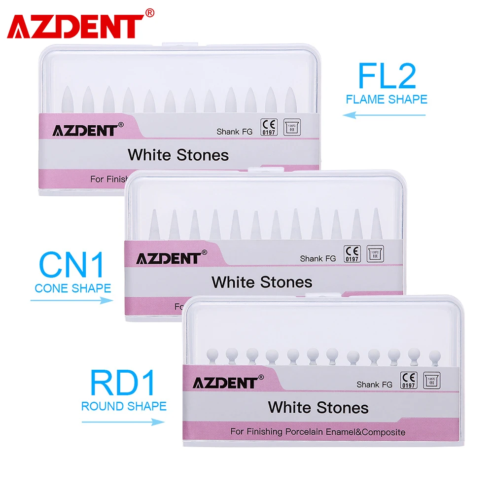 3 Boxes AZDENT Dental White Stone Polishing FG Burs FL2 CN1 RD1 Fit ...