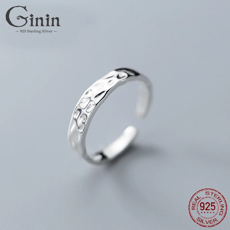 Ginin 925 스털링 실버 반지 여성을위한 남자 일본어 한국어 단순한 성격 오목 불규칙한 오프닝 핸드 남여 쥬얼리|반지 ...