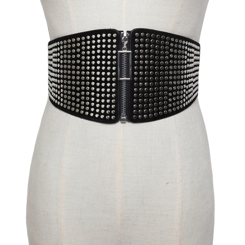 Wide Elastic Studded Belt Female Waist Goth Plus Size Stretch ...