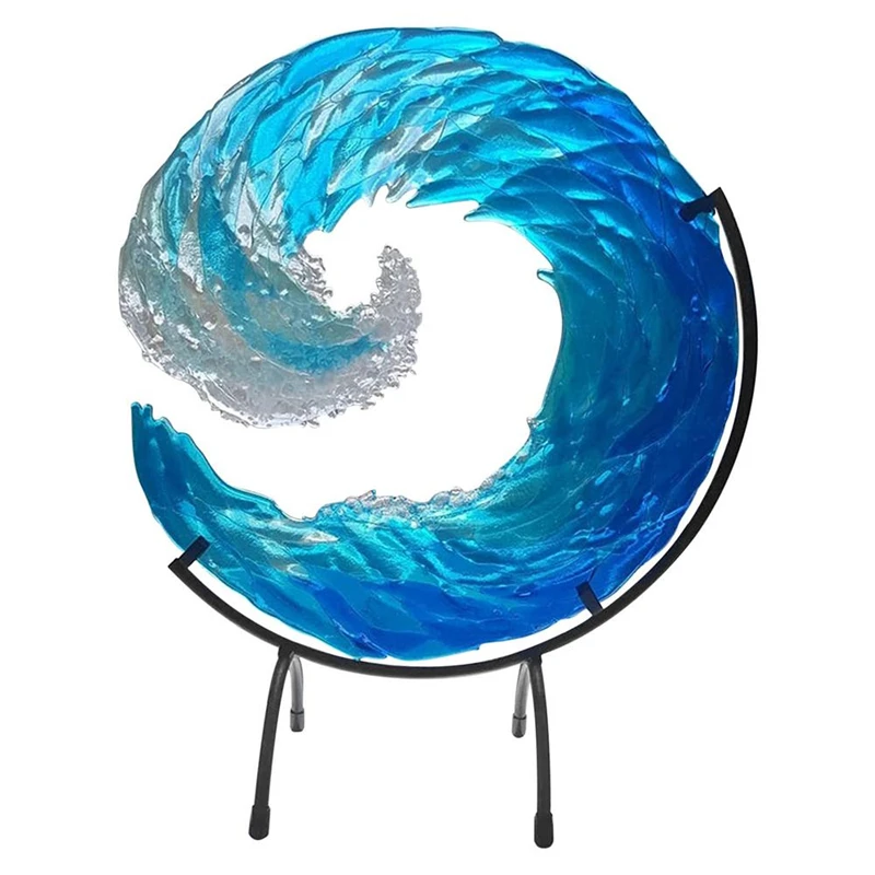 Ocean Wave Sculpture Creative Gradient Blue Wave Fused Ornament Resin ...