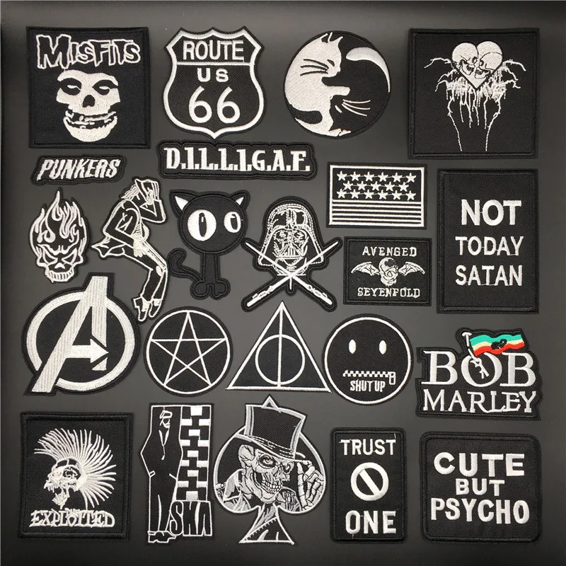 Black-Punk-Badges-Jacket-Patch-Embroidered-Iron-Patches-For-Clothing ...