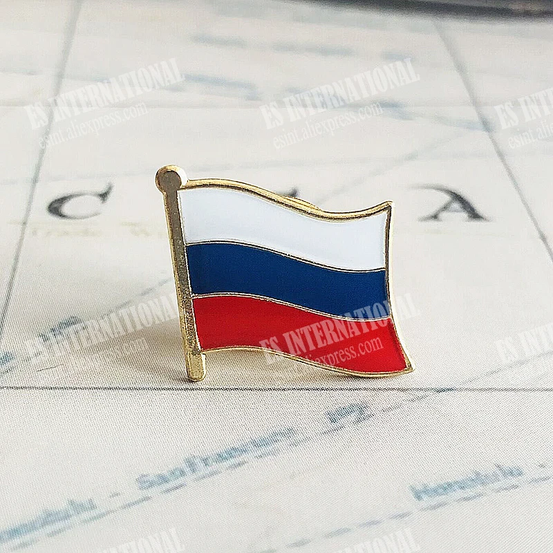 Russia National Flag Lapel Pins Crystal Epoxy Metal Enamel Badge Paint ...