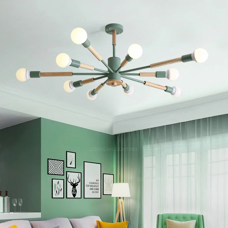 E27-LED-wood-ceiling-lights-for-living-room-green-grey-black-ceiling ...