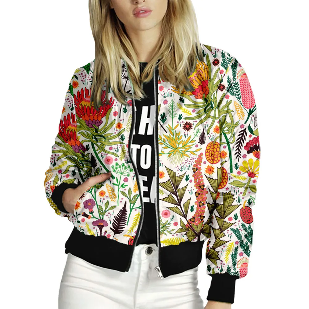 Women-Floral-Printed-Jackets-Ladies-Autumn-Spring-Zipper-Up-Bomber ...