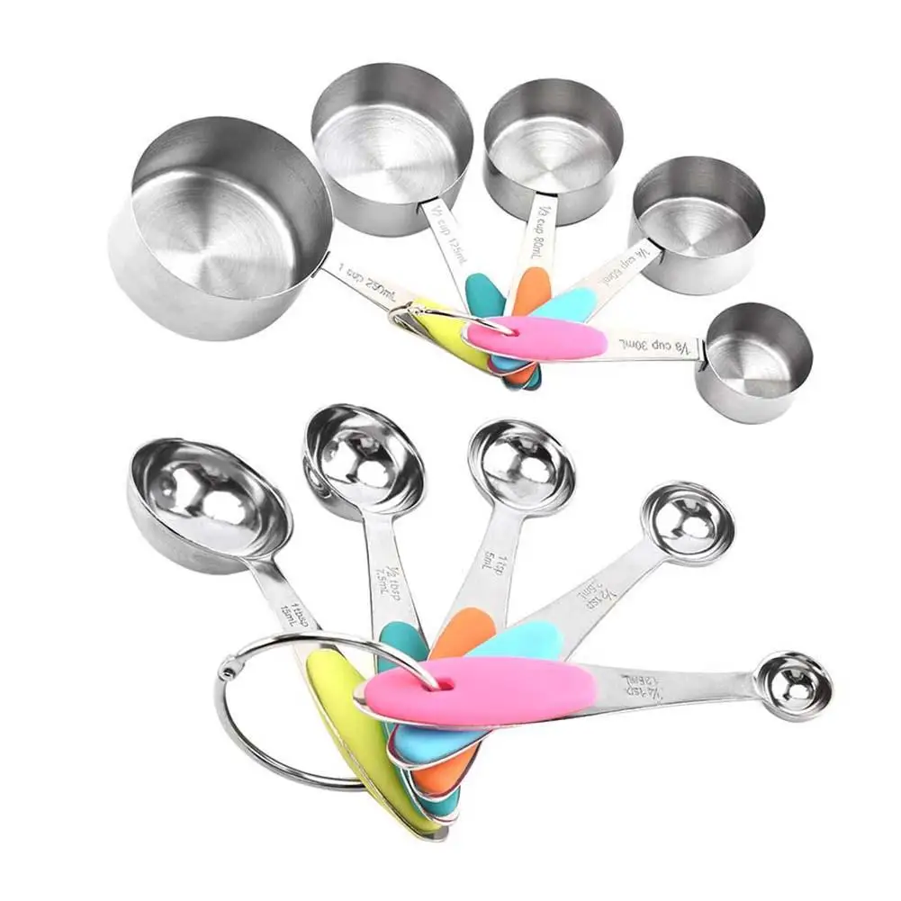 10pcs 스테인레스 스틸 커피 가루 국자 측정 컵 측정 숟가락 차 커피 커피 측정 도구 세트에 대 한 설정측정용 스푼