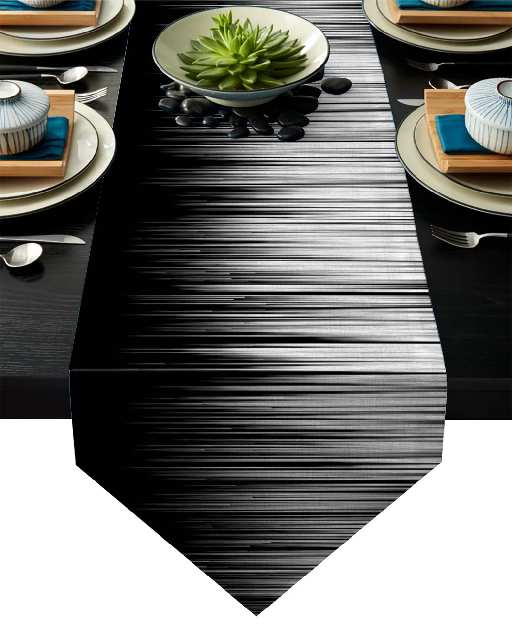 Black And White Irregular Vertical Stripes Pattern Table Runner ...