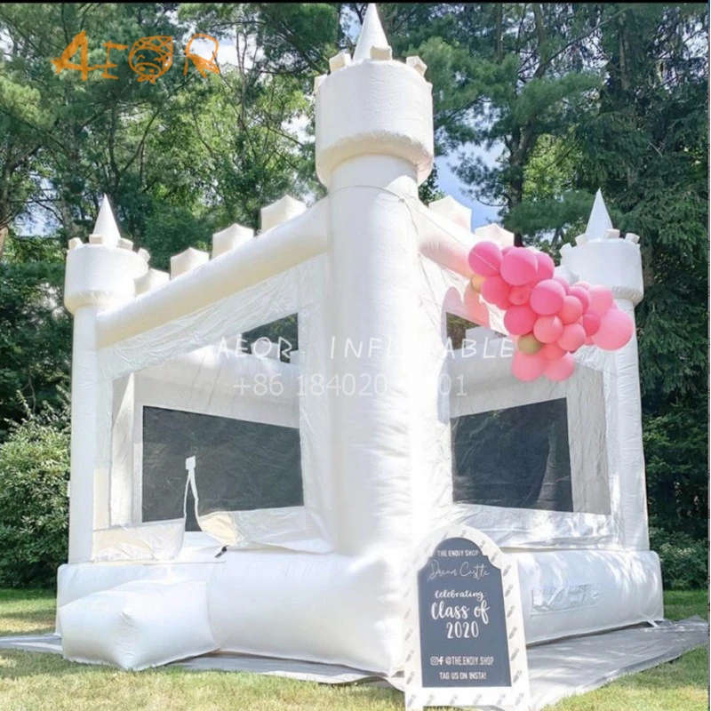 Wedding-inflatable-bouncy-castle-White-moon-bounce-house-pink ...