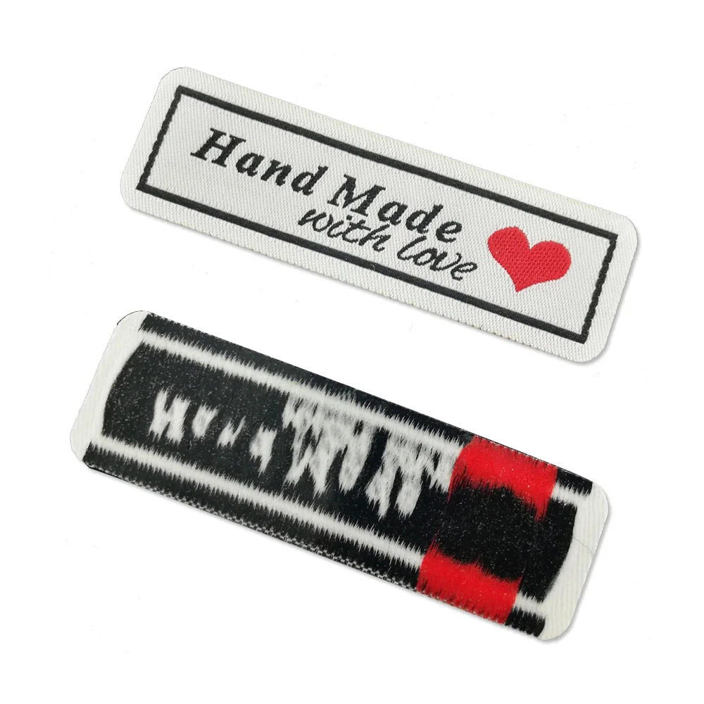 Stock Hand Made With Love Clothing Labels With Heart Iron