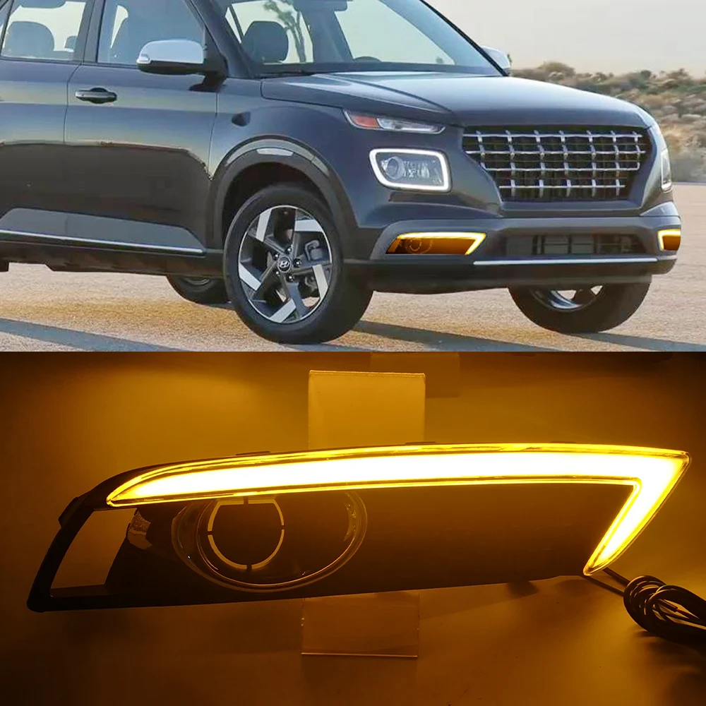Car LED DRL For Hyundai Venue 2019 2020 2021 2022 with turn signal Relay Fog lamp Daytime Running Light AliExpress 34