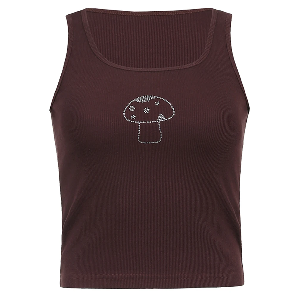 Lace Hem Brown Cyber Y2k Crop Top For Women Summer Sexy Sleeveless
