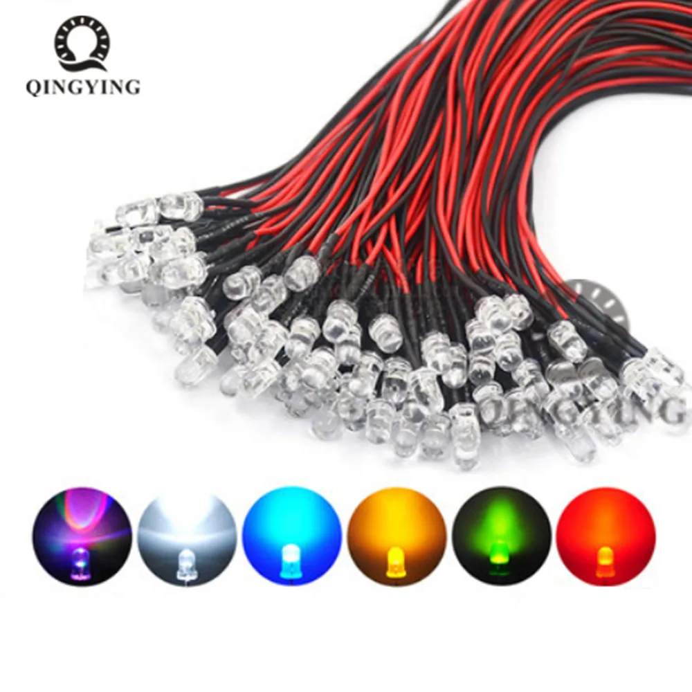20-50-100pcs 3mm/5mm Red/Green/Blue/RGB 3V 5V 12V DC Round Pre-Wired ...