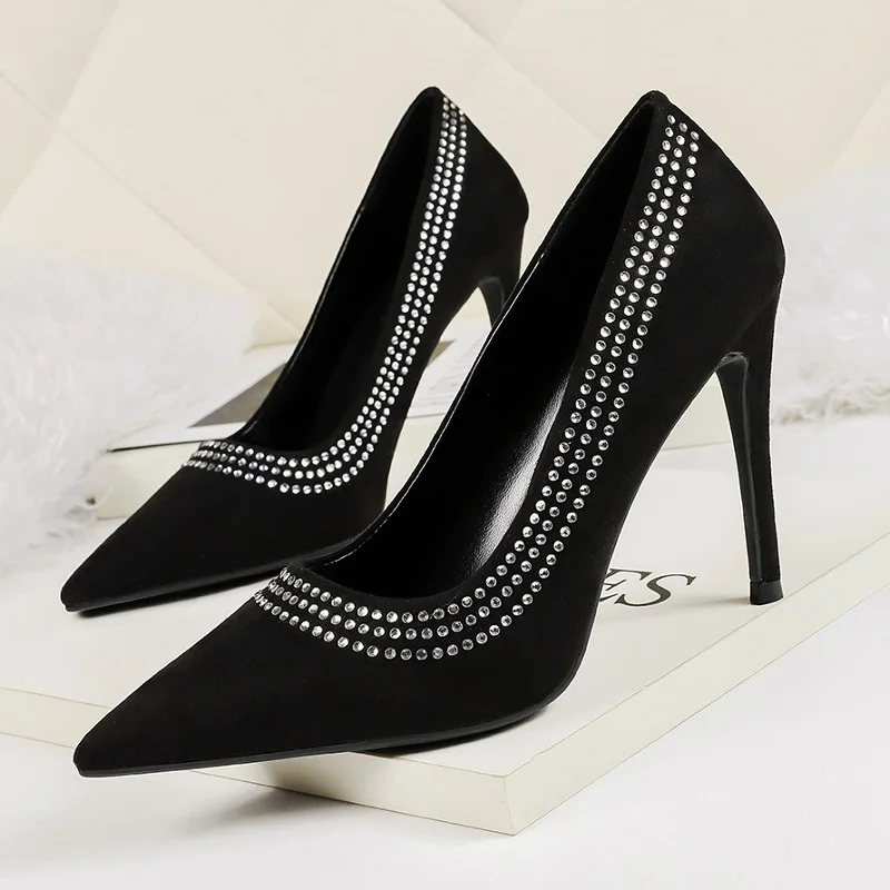 Spitz frauen pumpt mode kristall schwarz high heels büro schuhe damen ...