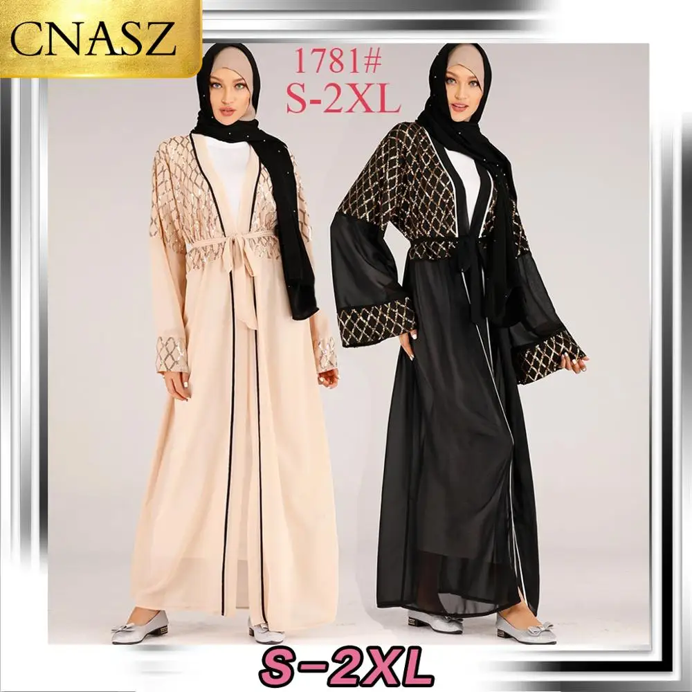 New Arrival High Quality Shining Sequin And Chiffon Dress Muslim Abaya Open Dubai Middle East ...