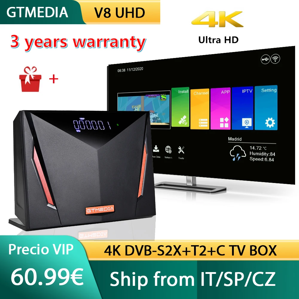 4k Tv Box Gtmedia V8 Uhd Dvb-s2x+dvb-t2+c Combo Decoder, Wifi,ccam,m3u ...