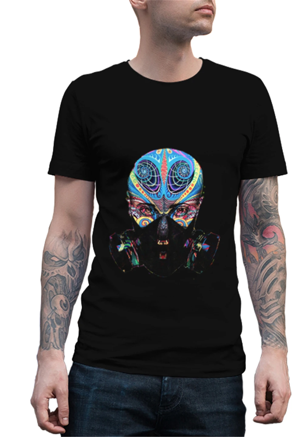 Psychedelic Geisha Face Trippy Tongue Dmt Collection Black Cotton T ...