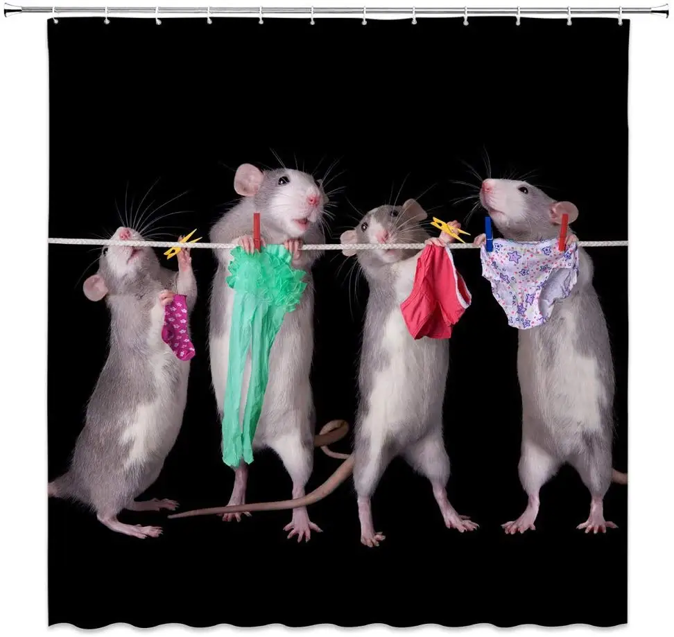 Fun Rats Hanging Clothes Decor Black Shower Curtain Creative Animal ...