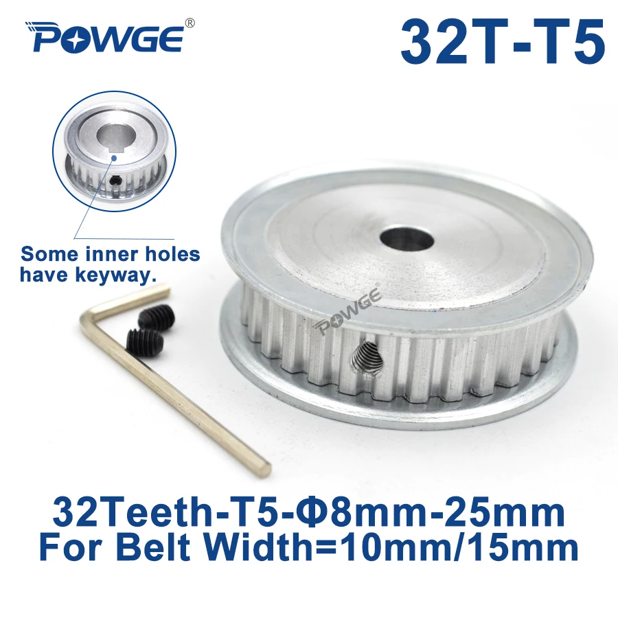 Powge 32 Teeth T5 Timing Synchronous Pulley Bore 8/10/12/14/15/19/20/22 ...