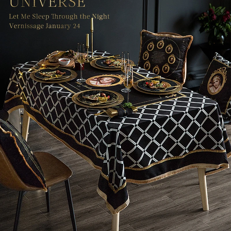 Retro-European-Luxury-Tablecloth-Black-Velvet-Printed-Table-Cloth-Home ...