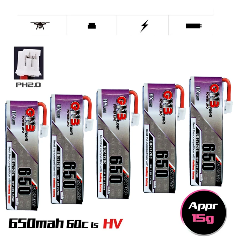1-10個gnb 3.8v 650mah 60C/120C 1s 4.35 8.4v hvリポバッテリーPH2.0プラグtinyhawkためSnapper7 E010 M80S Tiny7 ...